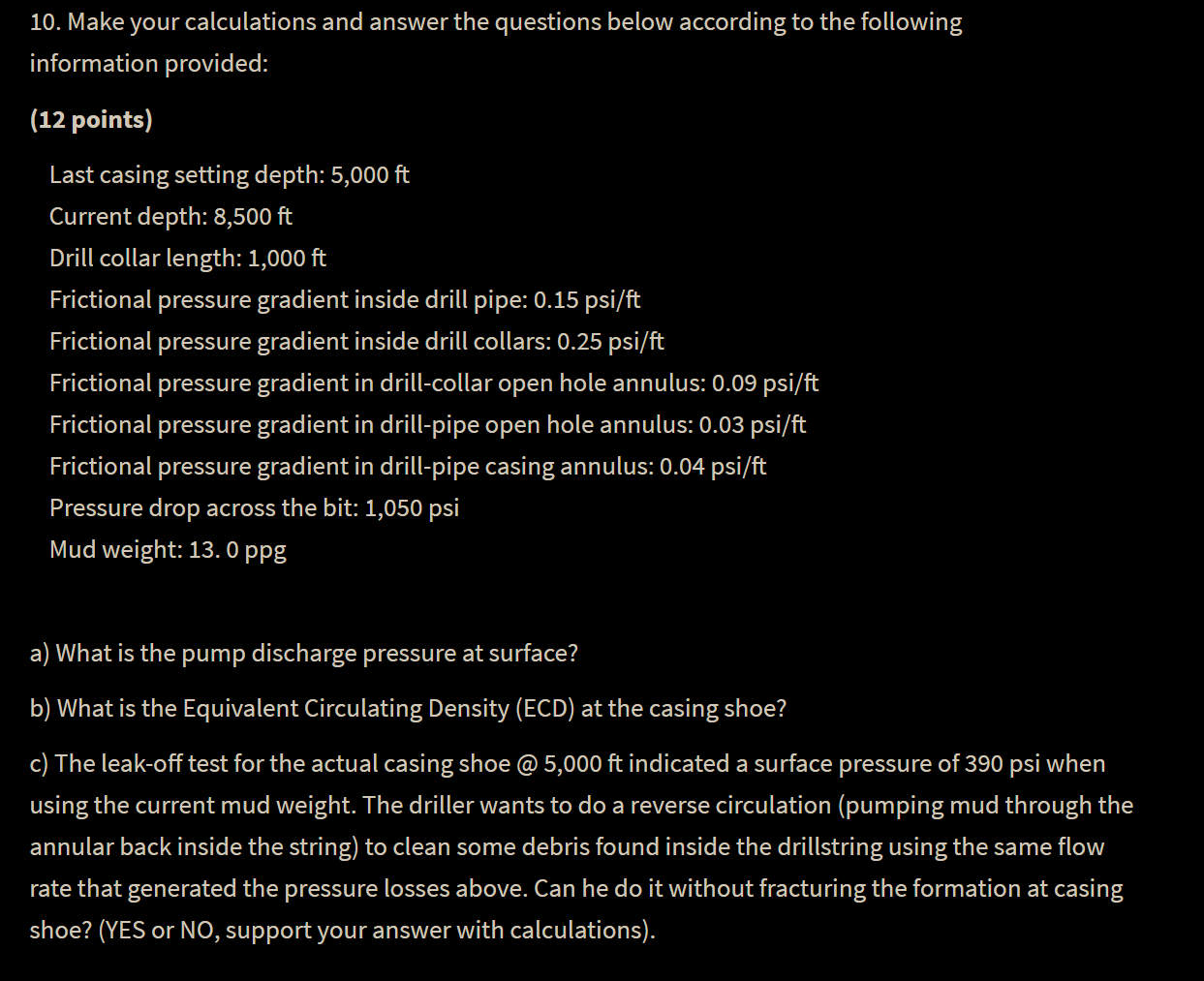 Solved 10. Make your calculations and answer the questions | Chegg.com