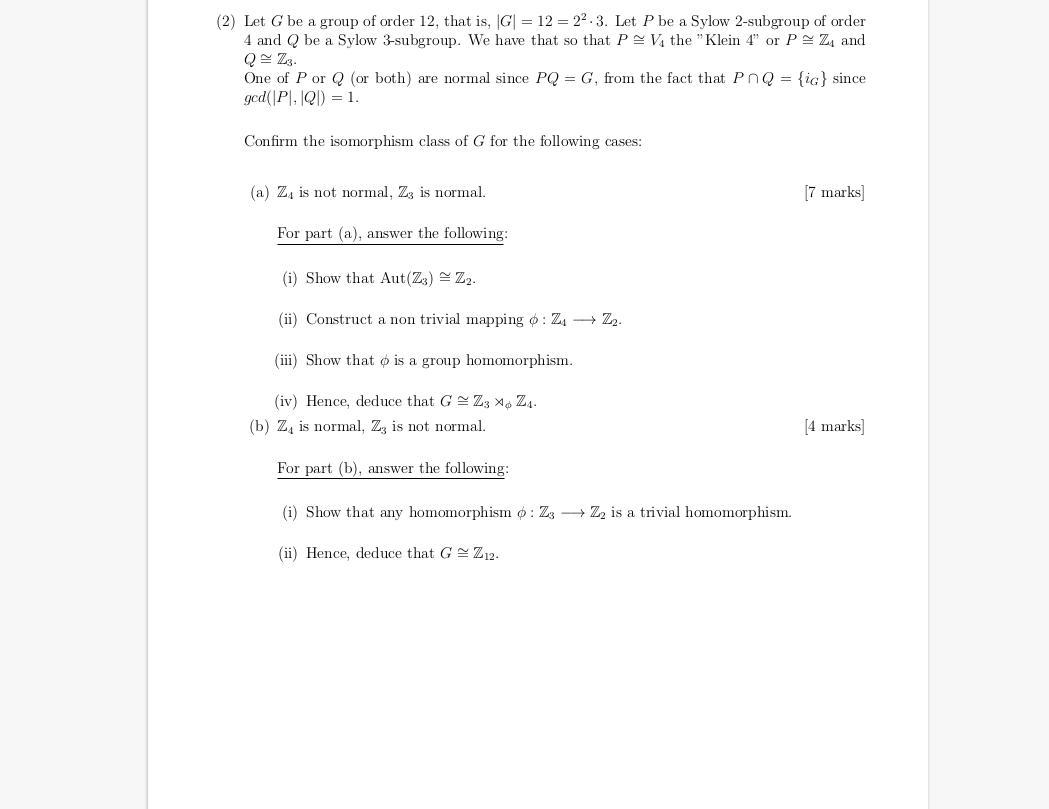(2) Let G be a group of order 12, that is, |G| = 12 = | Chegg.com