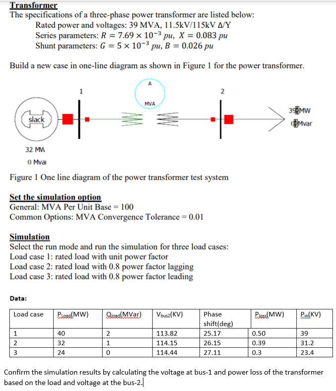 Transformer The specifications of a three-phase power | Chegg.com