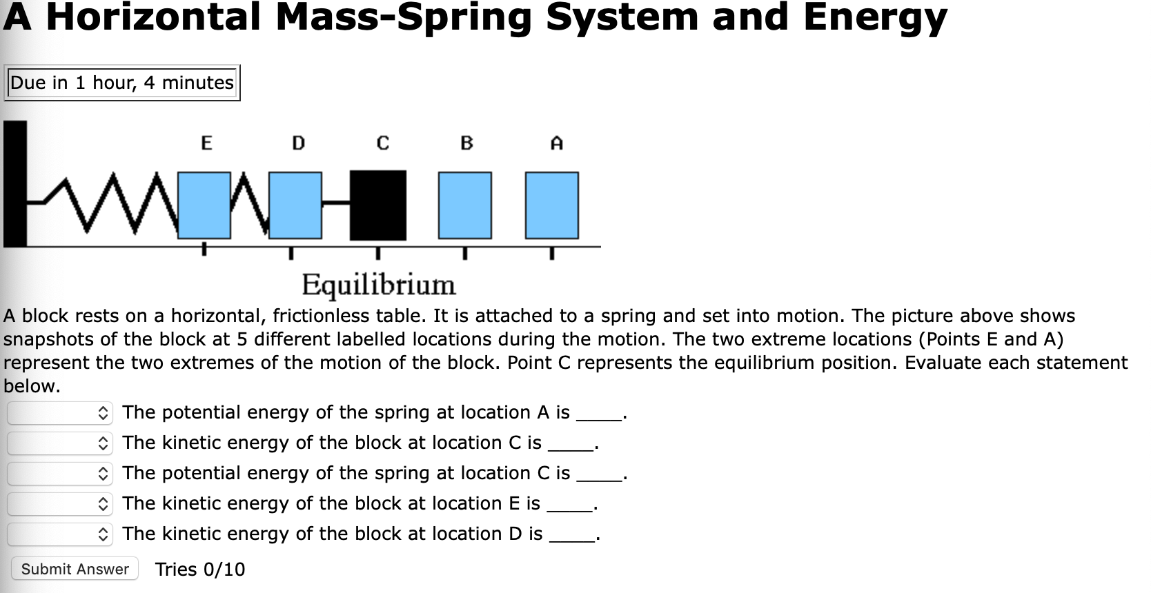 Solved A Horizontal Mass-Spring System and Energy Due in 1 | Chegg.com