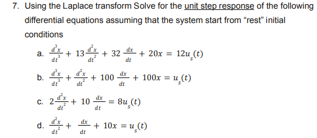 Solved 7. Using the Laplace transform Solve for the unit | Chegg.com