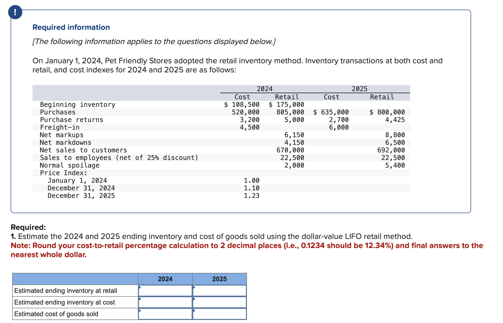 Required:1. ﻿Estimate the 2024 ﻿and 2025 ﻿ending | Chegg.com