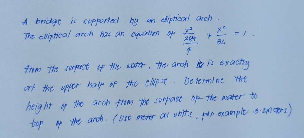 Solved . 289 + 36 A bridge is supported by an elliptical | Chegg.com