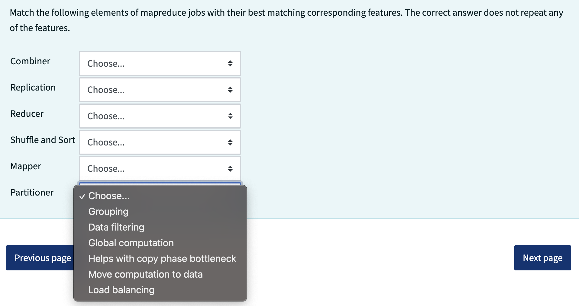 Solved Match the following elements of mapreduce jobs with | Chegg.com