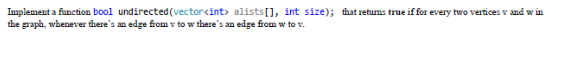 Solved Implement a function bool undirected(vector alists | Chegg.com