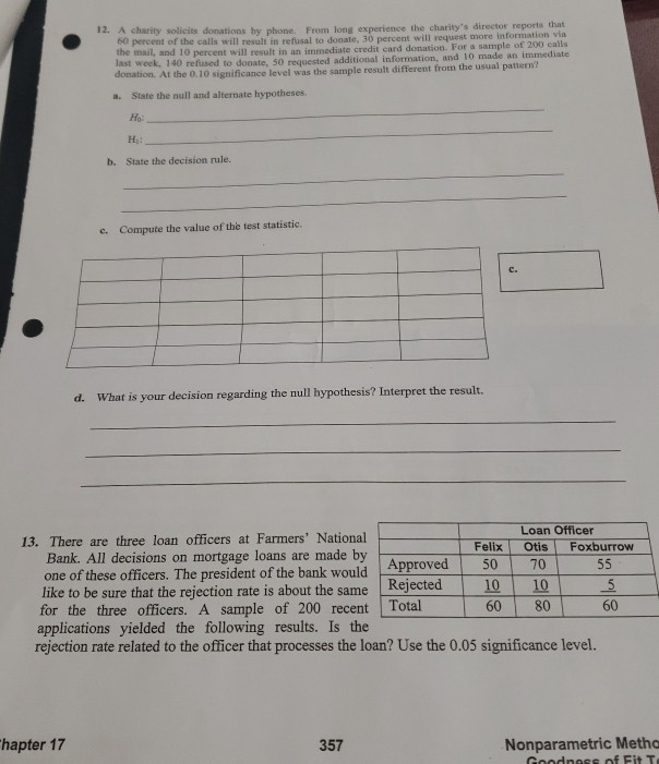 Solved CHAPTER 17 ASSIGNMENT NONPARAMETRIC METHODS: | Chegg.com
