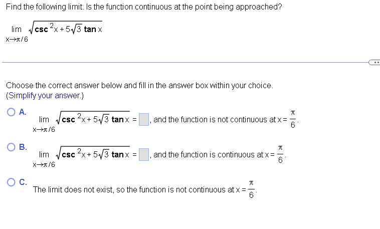 Solved Find the following limit. Is the function continuous | Chegg.com