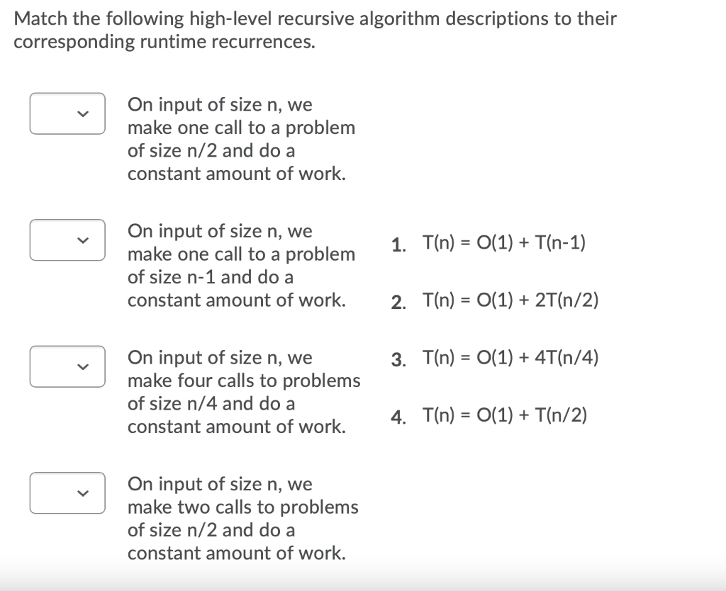Solved Match the following high-level recursive algorithm | Chegg.com