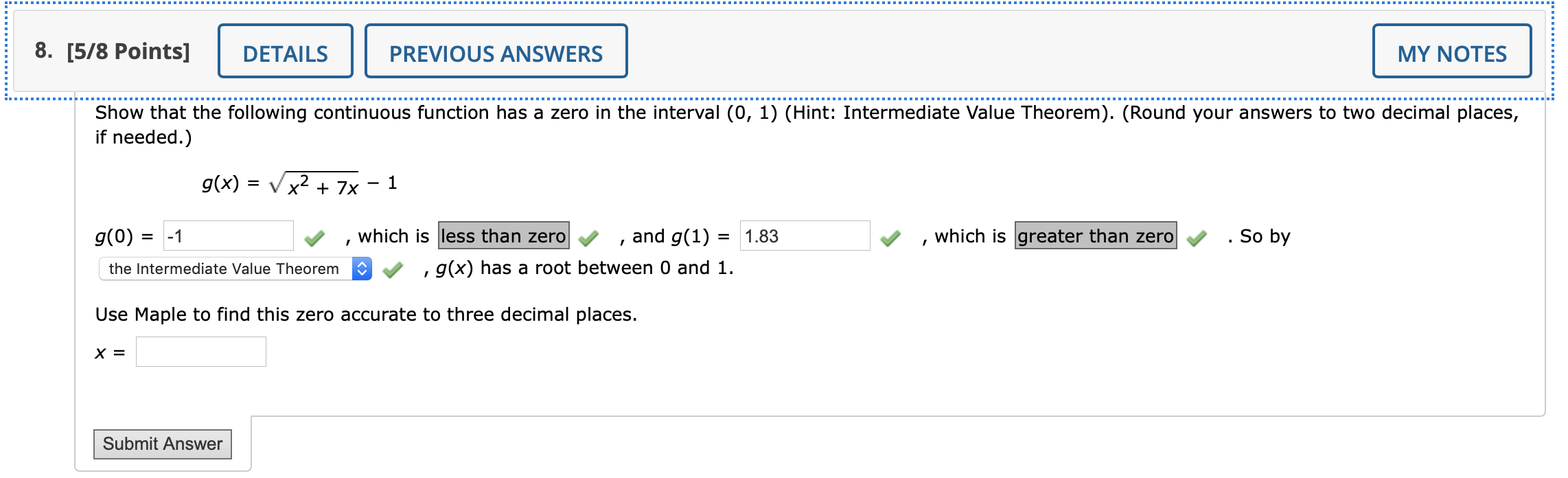 Solved 8. [5/8 Points] DETAILS PREVIOUS ANSWERS MY NOTES | Chegg.com