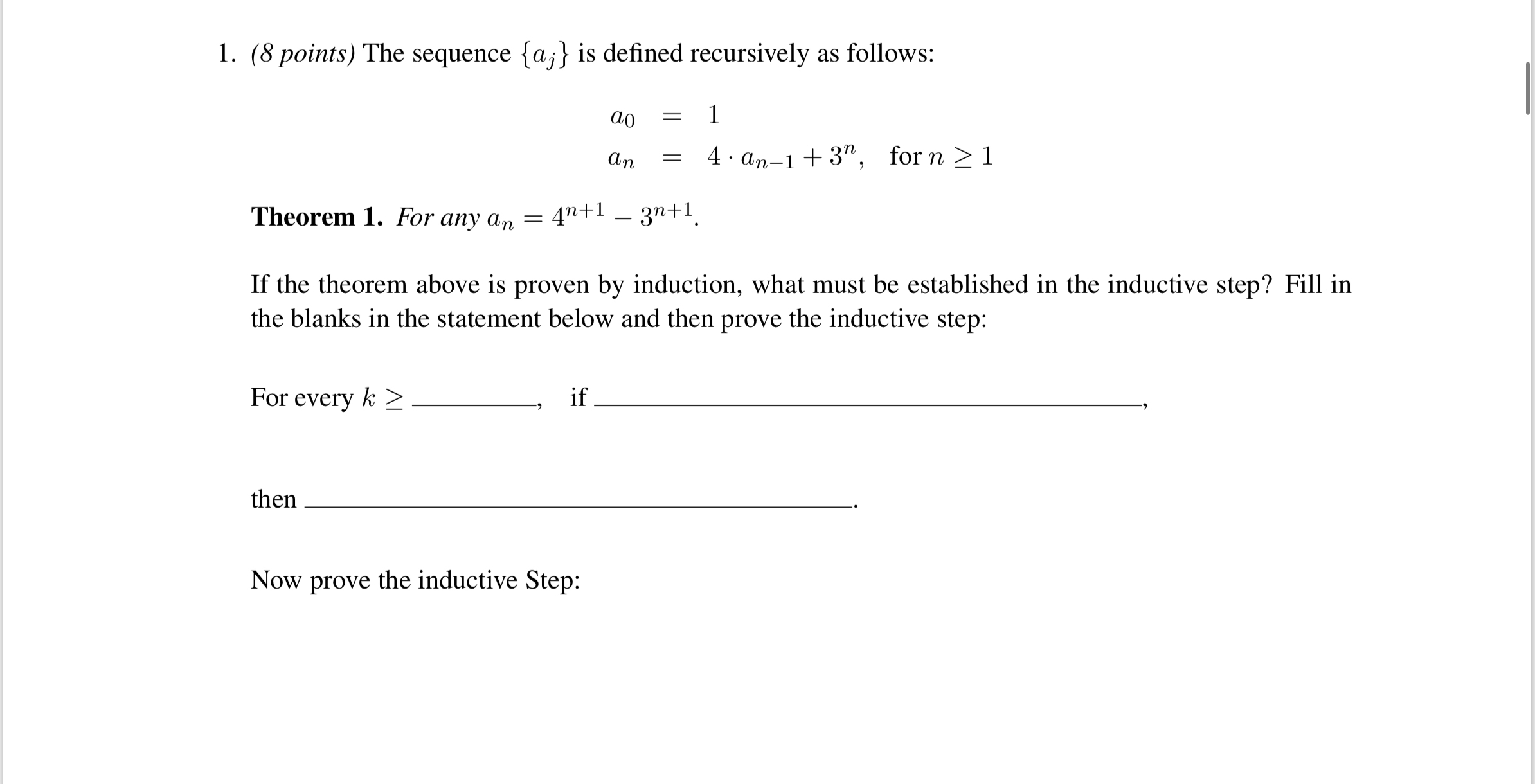 Solved 1. (8 points) The sequence {aj} is defined | Chegg.com
