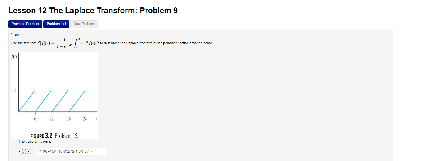 Solved Lesson 12 The Laplace Transform: Problem 9 Previous | Chegg.com