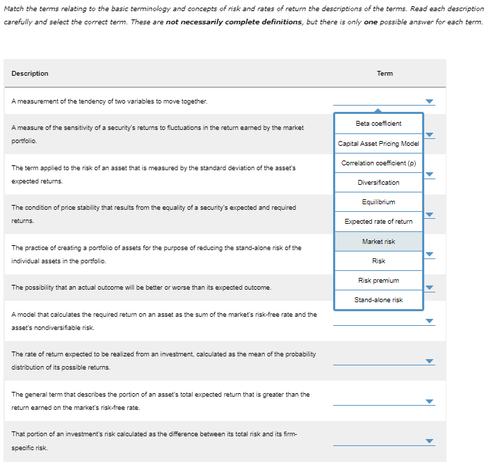 Solved Please matches each of the statements with the drop | Chegg.com