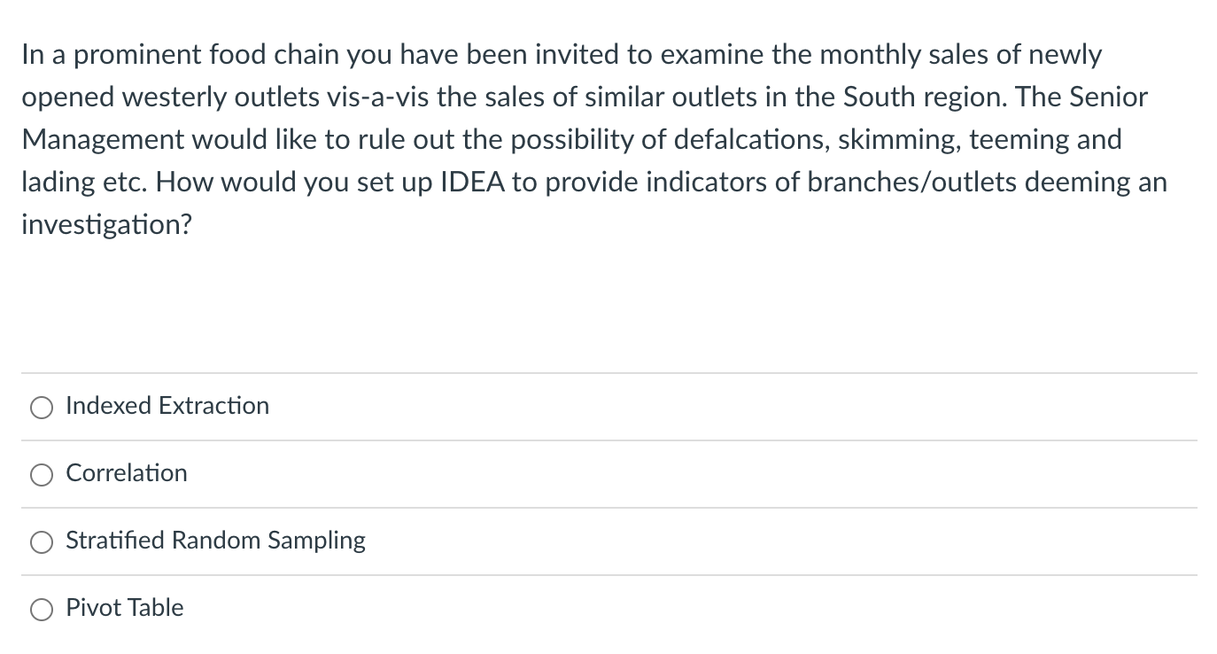 Solved This is based on exert audit data analytics with IDEA | Chegg.com