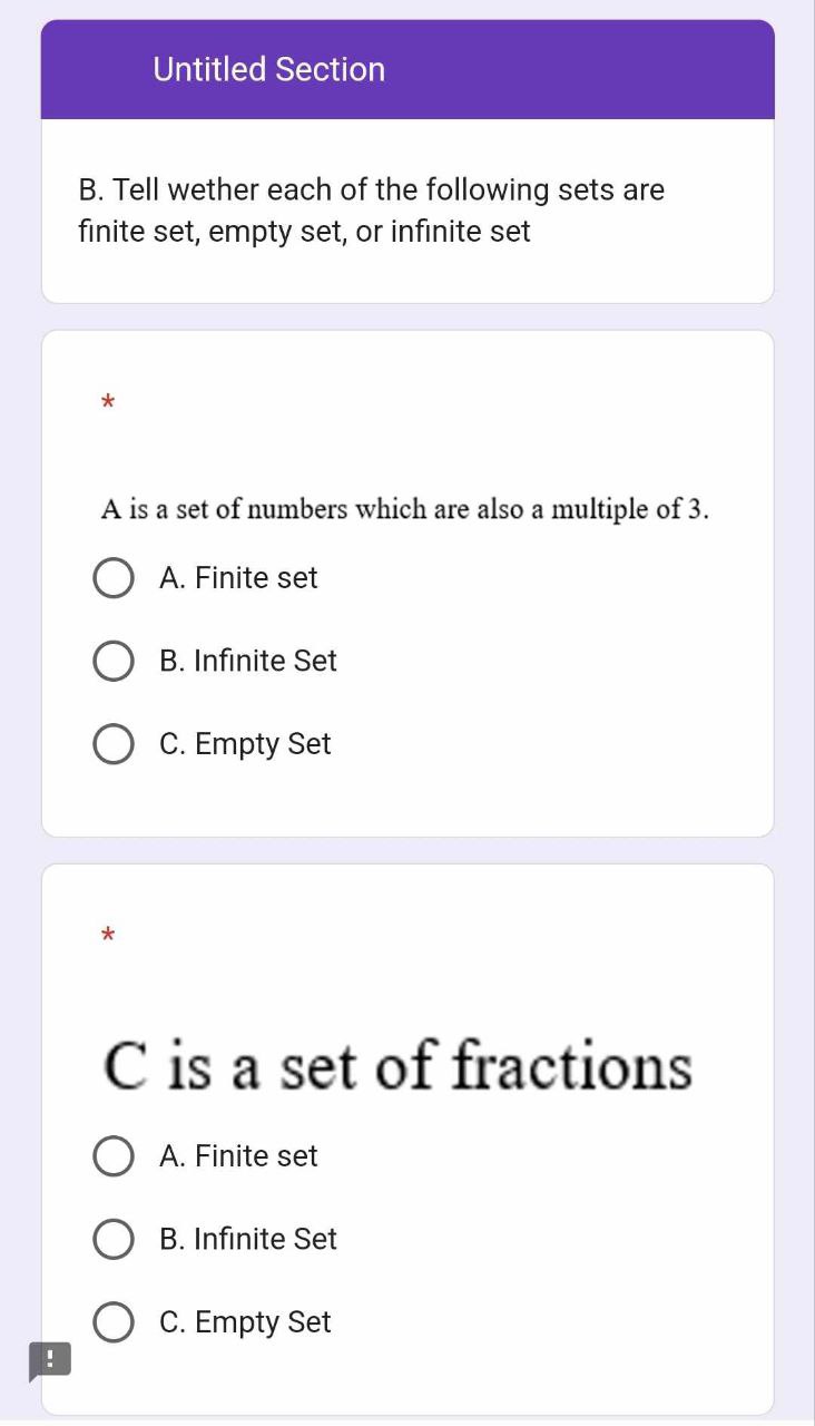 Solved E is the set of prime numbers A. Finite set B. | Chegg.com