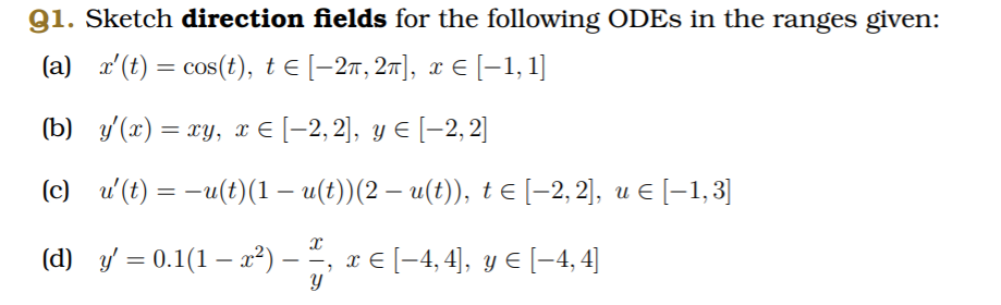 Solved Q1 Sketch Direction Fields For The Following Odes In