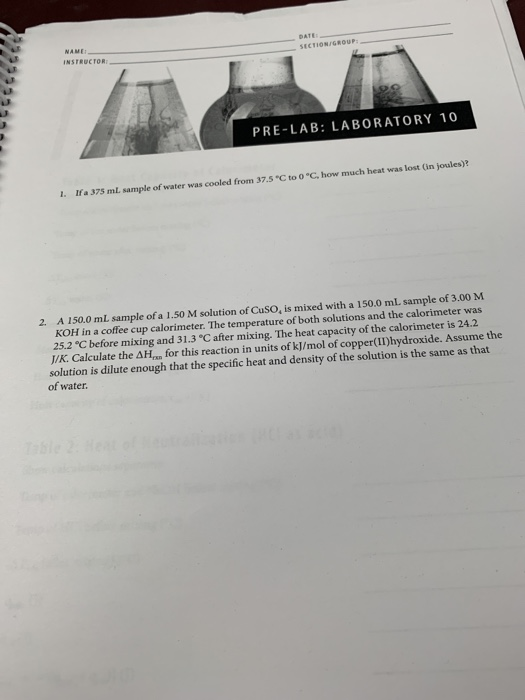 Solved NAME INSTRUCTOR DATE SECTIONIGROUP: PRE-LAB: | Chegg.com