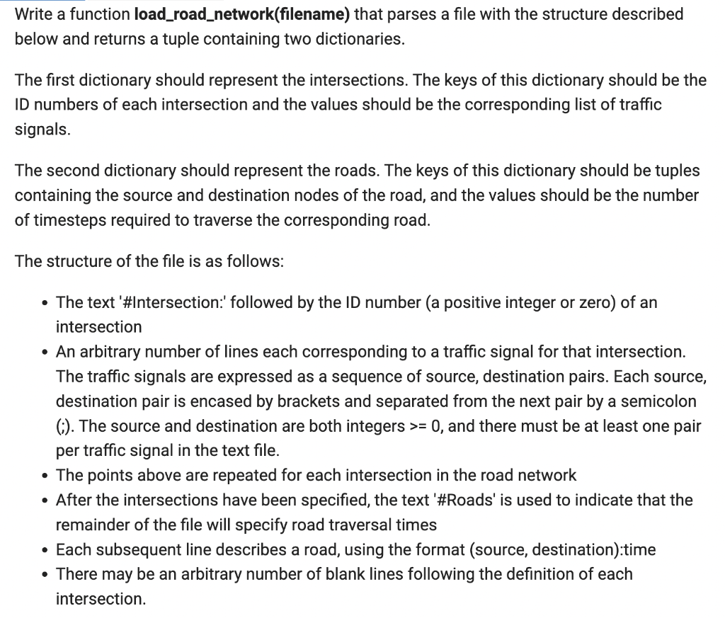 Solved Write a function load_road_network(filename) that | Chegg.com