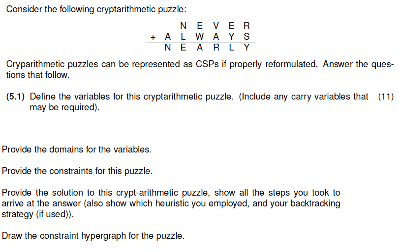Consider the following cryptarithmetic puzzle: | Chegg.com