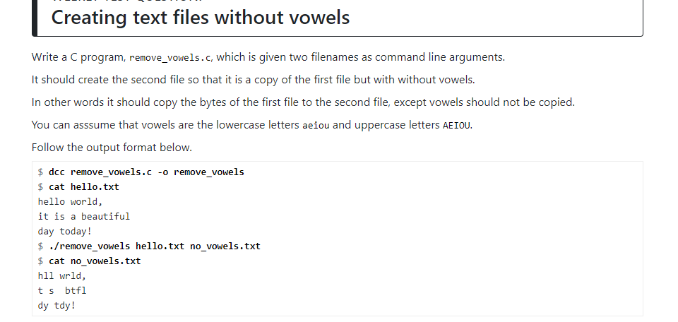 Solved Creating text files without vowels Write a C program, | Chegg.com