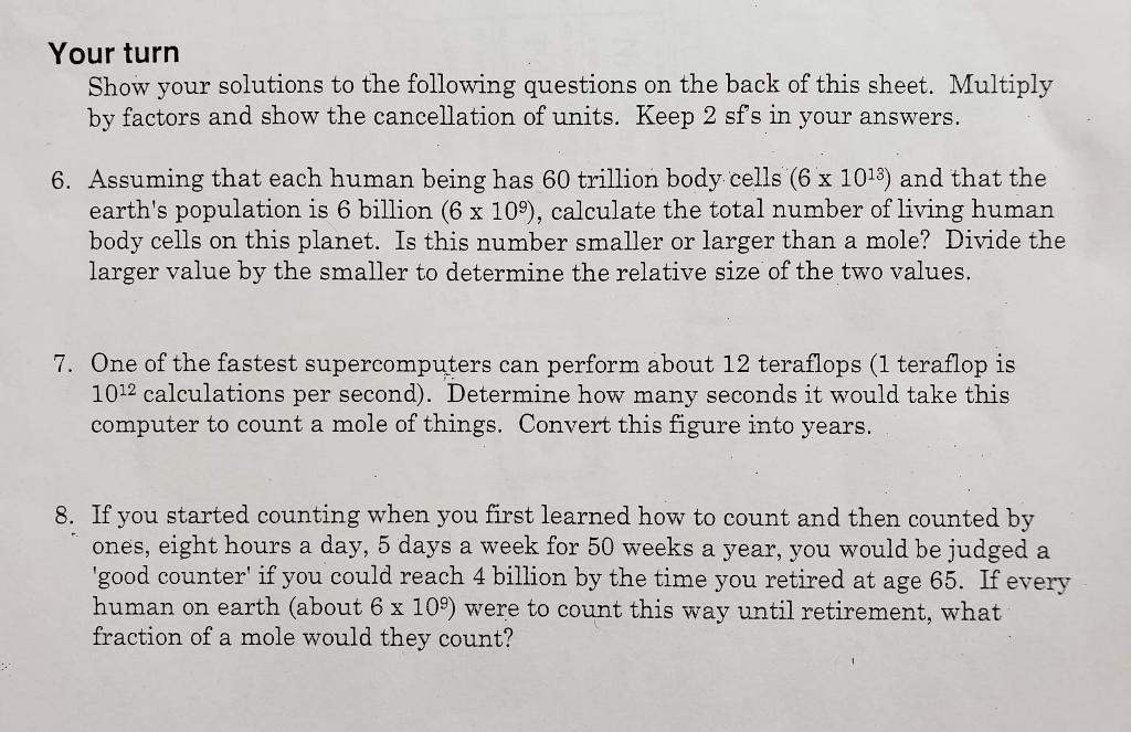 Solved Your turn Show your solutions to the following | Chegg.com