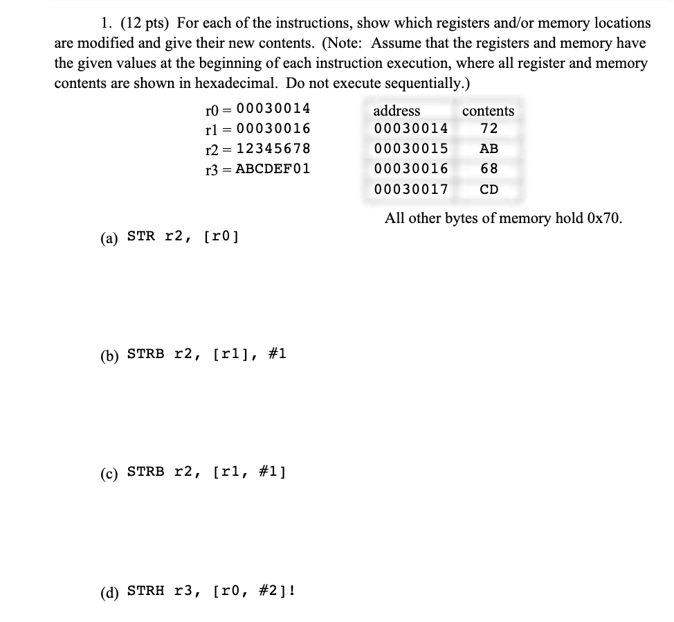 Solved 1. (12 pts) For each of the instructions, show which | Chegg.com