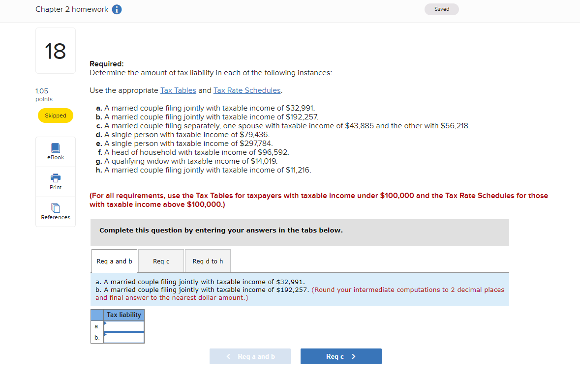 Solved Chapter 1 Homework A Saved 30 Required: Use the Tax | Chegg.com