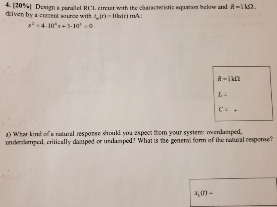 Solved 0% Design a parallel RCL circuit with the | Chegg.com