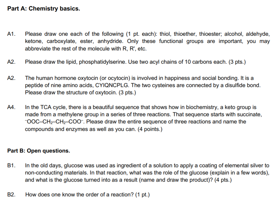 Solved Part A: Chemistry basics. A1. Please draw one each of | Chegg.com