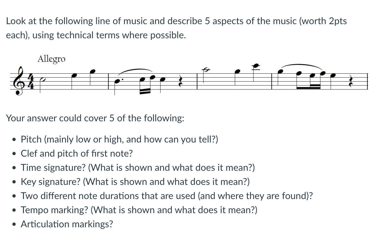 Look at the following line of music and describe 5 | Chegg.com