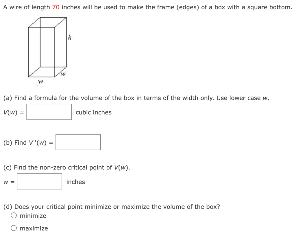 Solved A wire of length 70 inches will be used to make the | Chegg.com