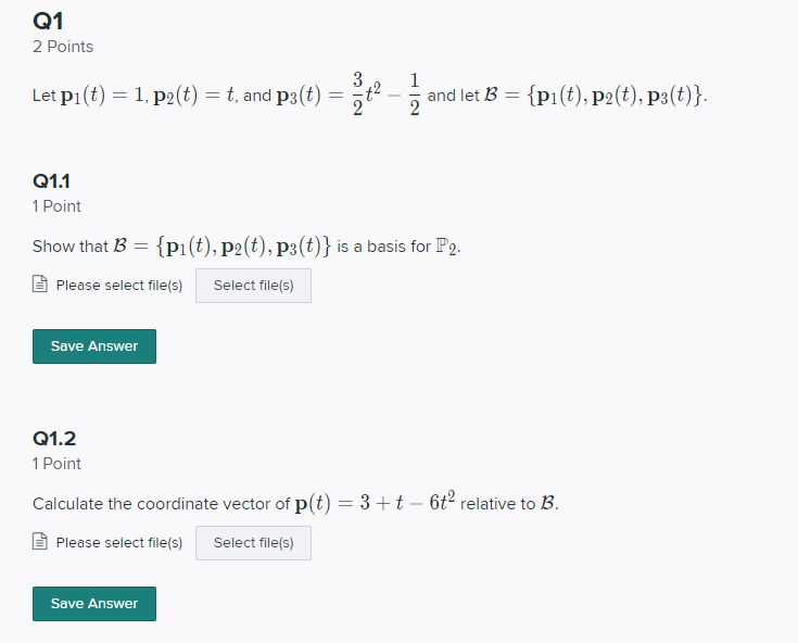 Solved Let p1(t)=1,p2(t)=t, and p3(t)=23t2−21 and let | Chegg.com
