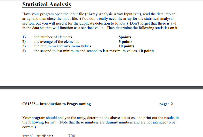 Solved Program #1: Statistical Analysis of an Array The | Chegg.com