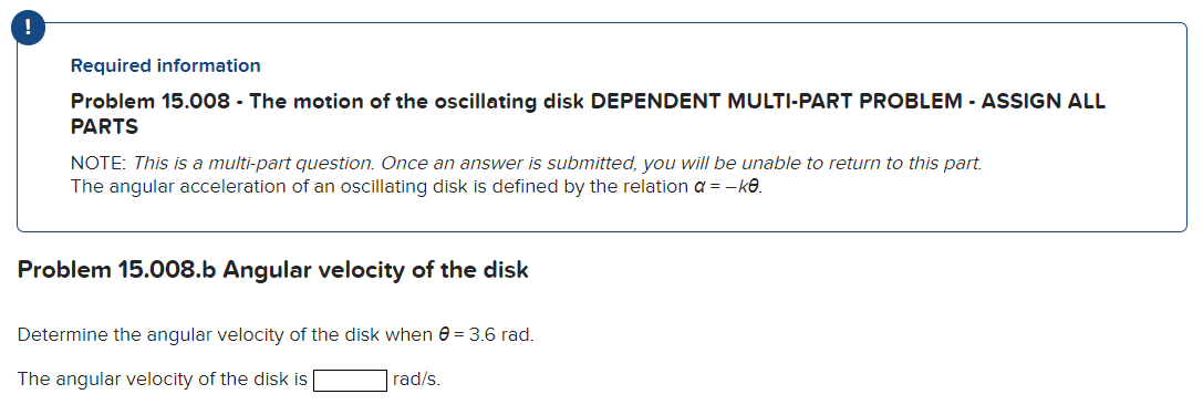 Solved !Required informationProblem 15.008 - ﻿The motion of | Chegg.com