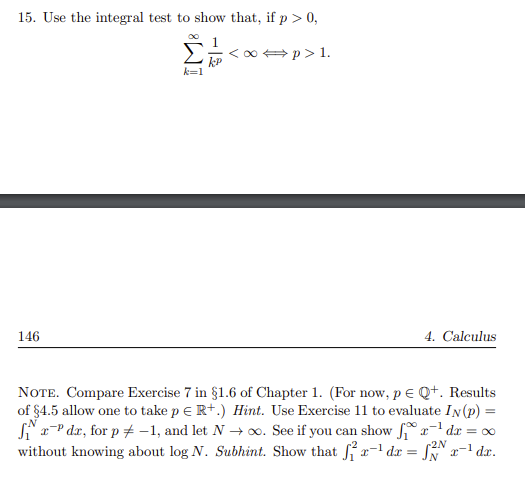 Solved 15. Use the integral test to show that, if p > 0, Σ | Chegg.com