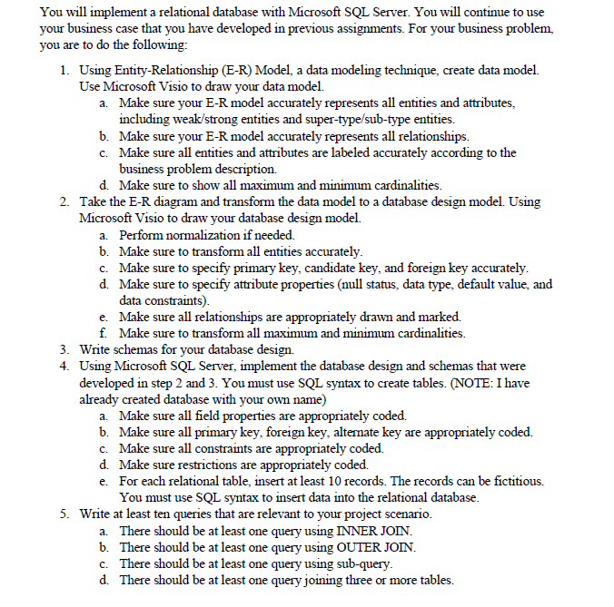 You will implement a relational database with | Chegg.com
