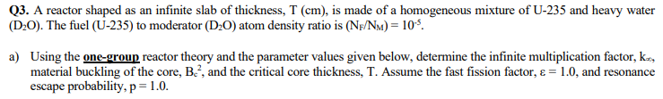 Solved Q3. A reactor shaped as an infinite slab of | Chegg.com