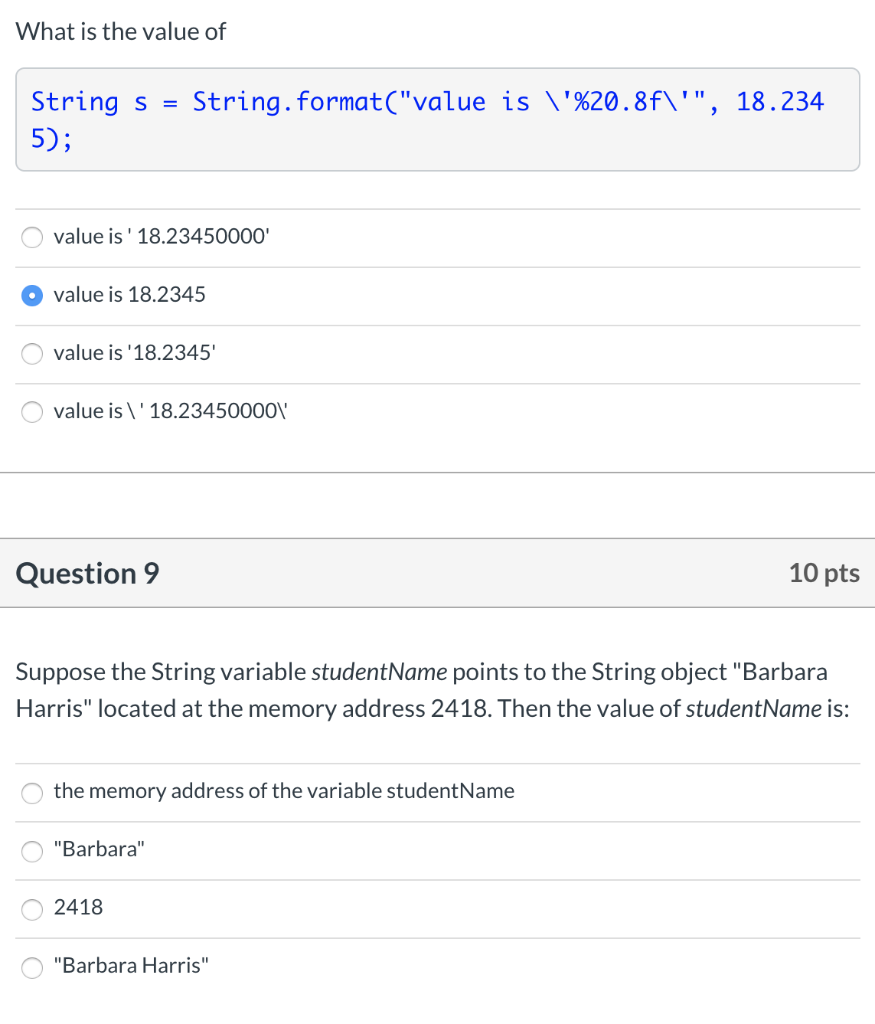 Solved What is the value of String.format("value is \ | Chegg.com