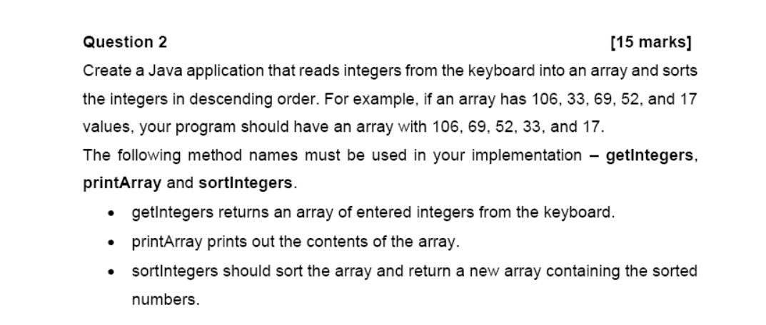 Solved Question 2 [15 marks] Create a Java application that | Chegg.com
