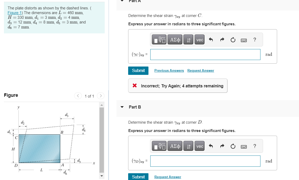 Solved The plate distorts as shown by the dashed lines. | Chegg.com