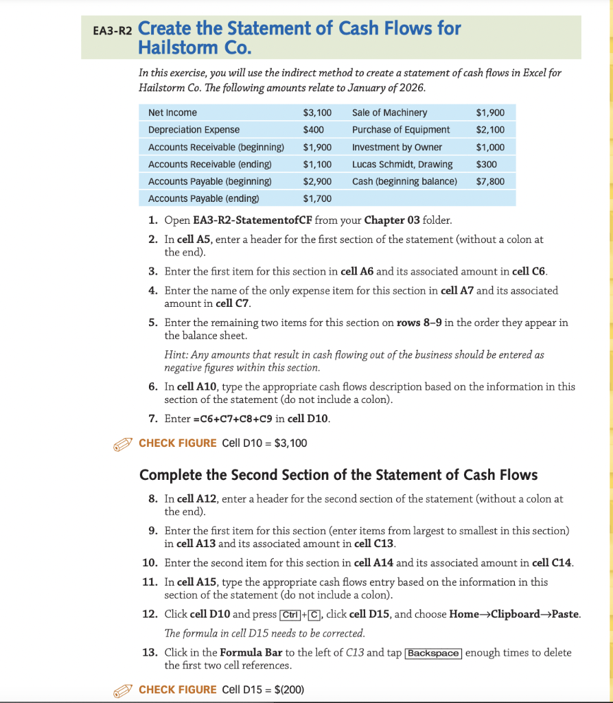Solved EA3-R2 Create the Statement of Cash Flows for | Chegg.com