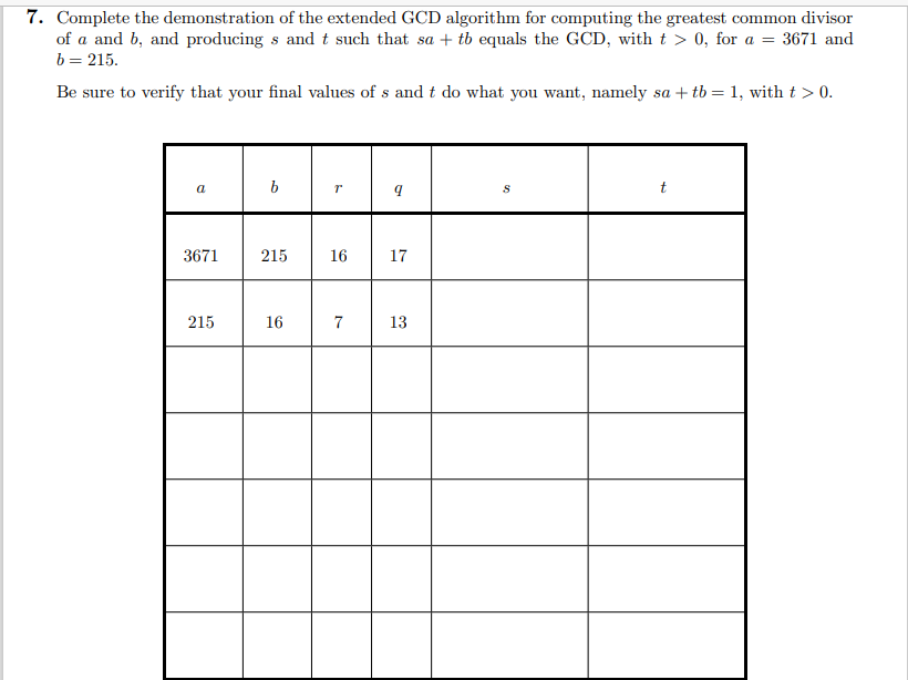 Solved 7. Complete the demonstration of the extended GCD | Chegg.com