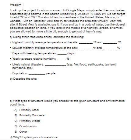 Solved Problem 1 Look up the project location on a map. In | Chegg.com
