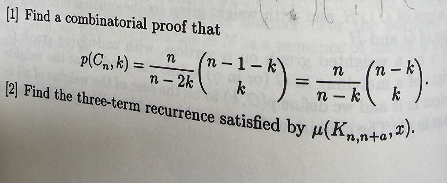 Solved [1] Find a combinatorial proof that | Chegg.com