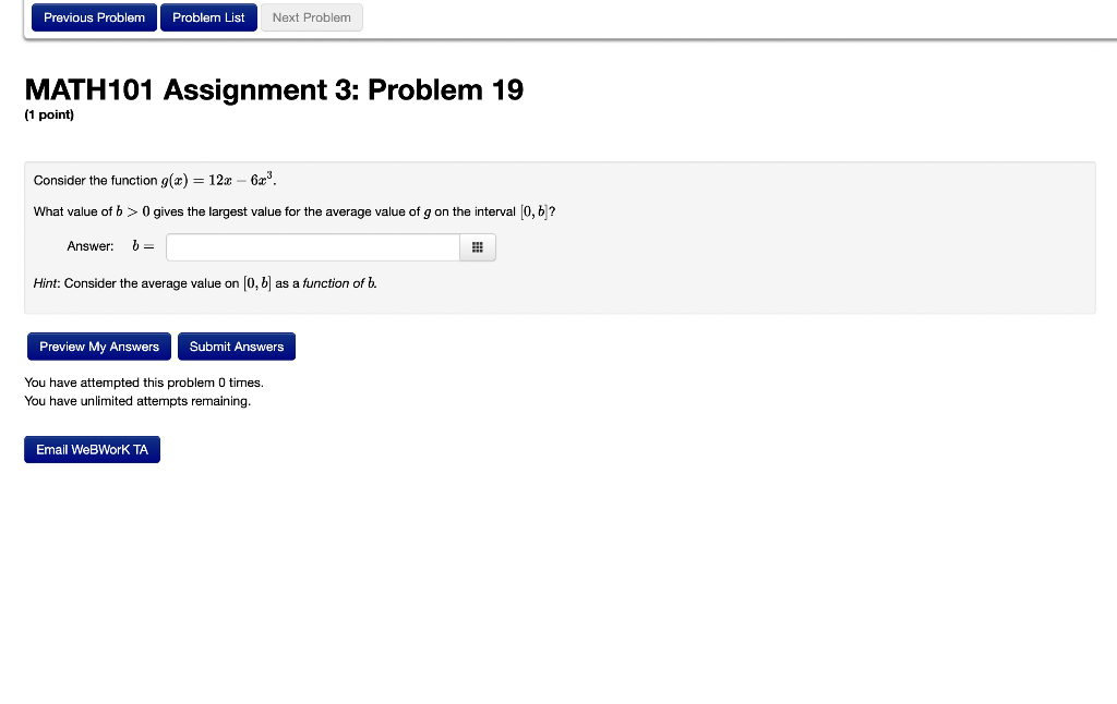 Solved MATH101 Assignment 3: Problem 19 (1 point) Consider | Chegg.com