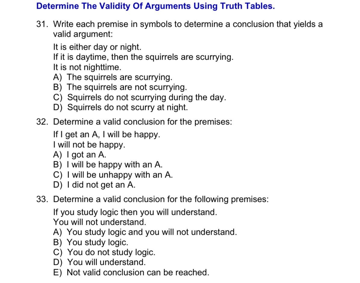 Solved Determine The Validity Of Arguments Using Truth | Chegg.com
