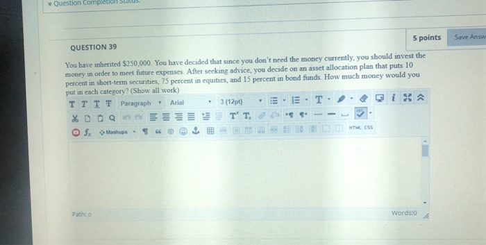Solved y Question Completion Sldlus. 5 points Save Answ | Chegg.com