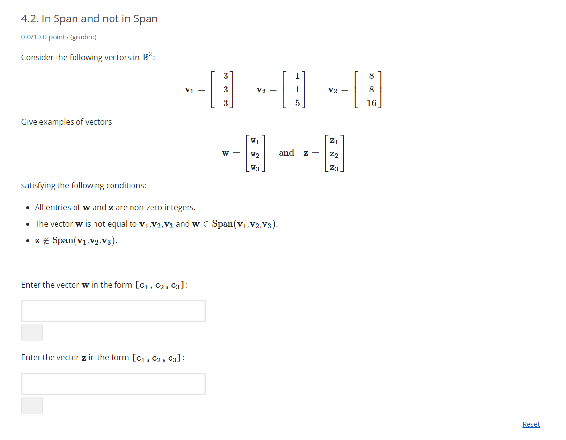 Solved 4.2. In Span and not in Span 0.0/10.0 points (graded) | Chegg.com