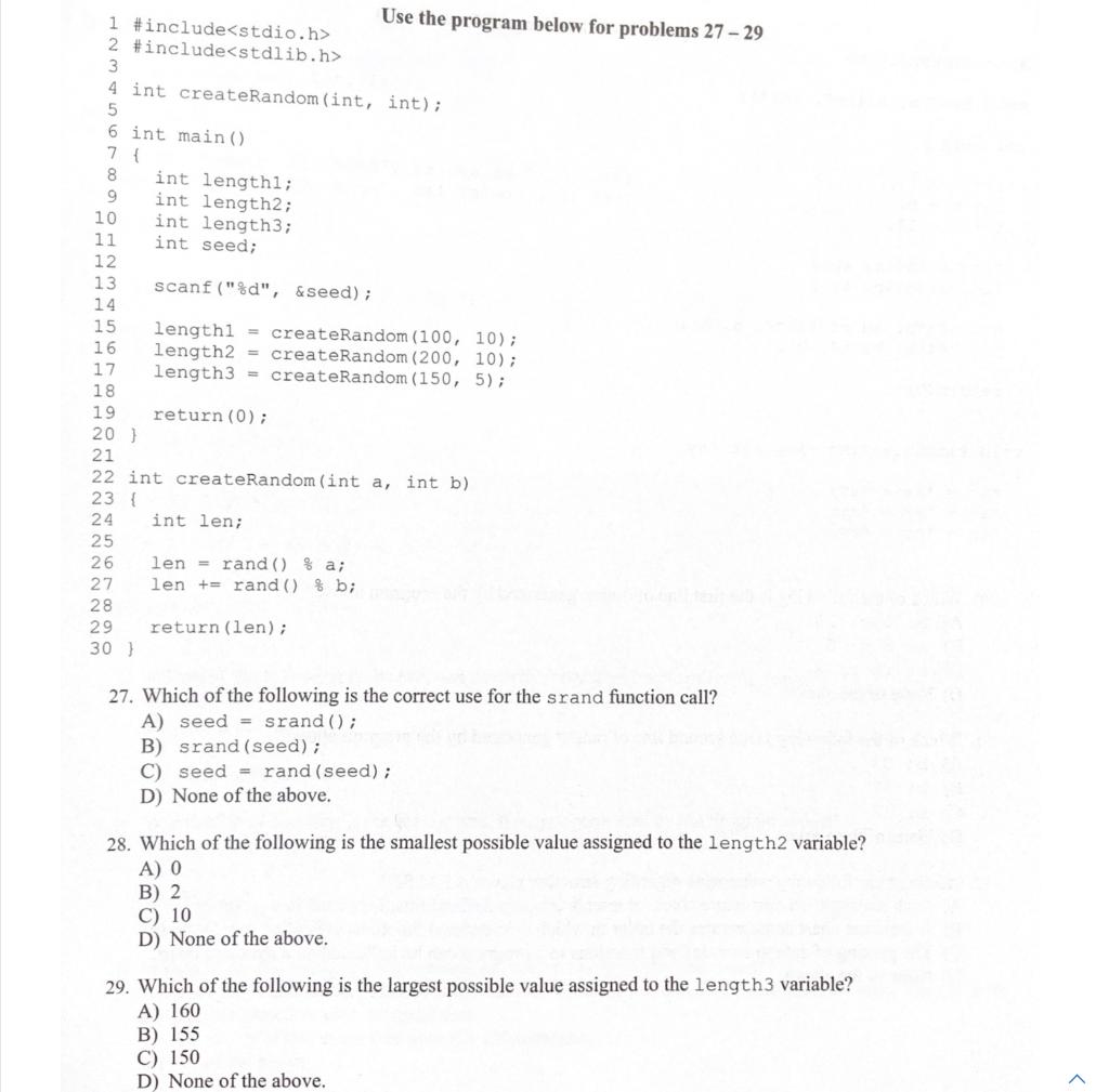 Solved 1 #include Use the program below for problems 27-29 2 | Chegg.com