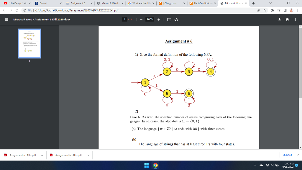 Solved Assignment #6 1) Give the formal definition of the | Chegg.com