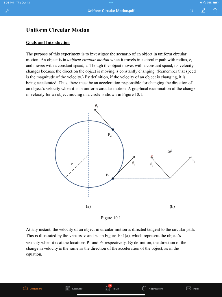 Uniform Circular Motion Goals and Introduction The | Chegg.com